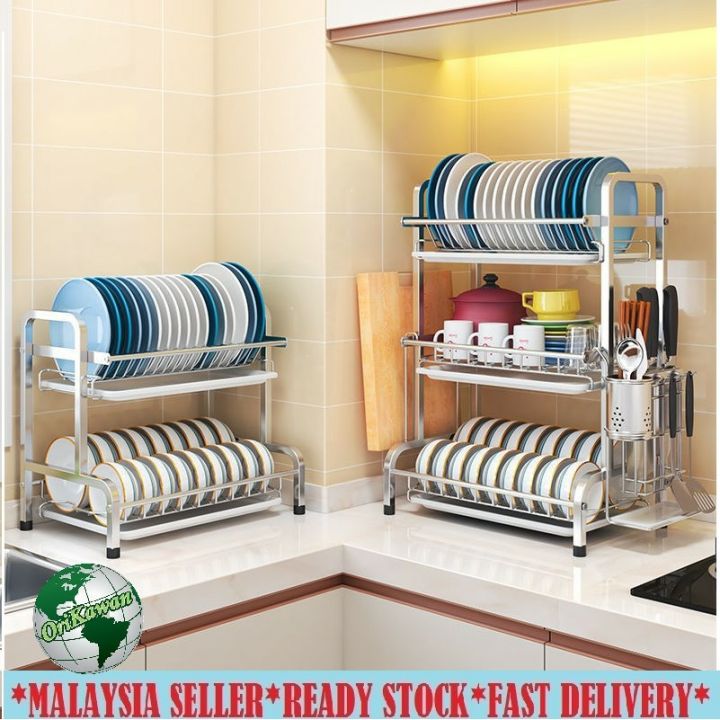 3 Layer Kitchen Rack Stainless Steel Dish Rack Dish Drainer Rack | Lazada