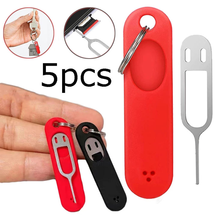 5Pcs SIM Card Removal Tray Anti-lost Card Pin Charm Keychain Split ...