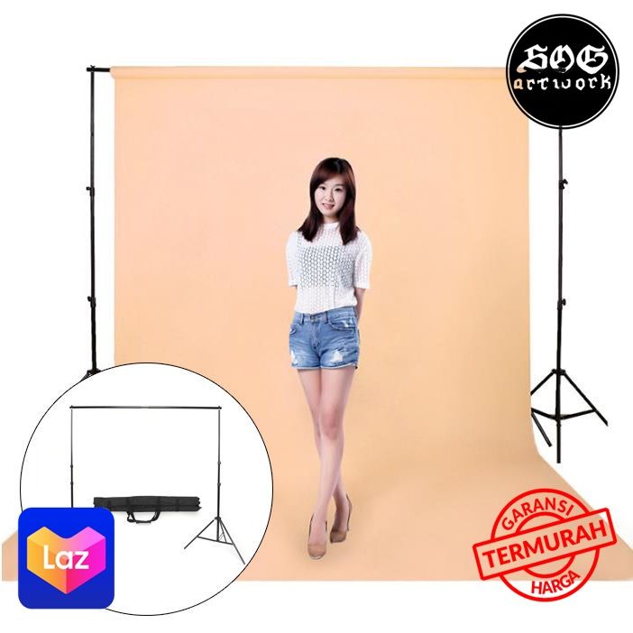 Paket 2x3m Background stand backdrop kain putih hijau greenscreen ...