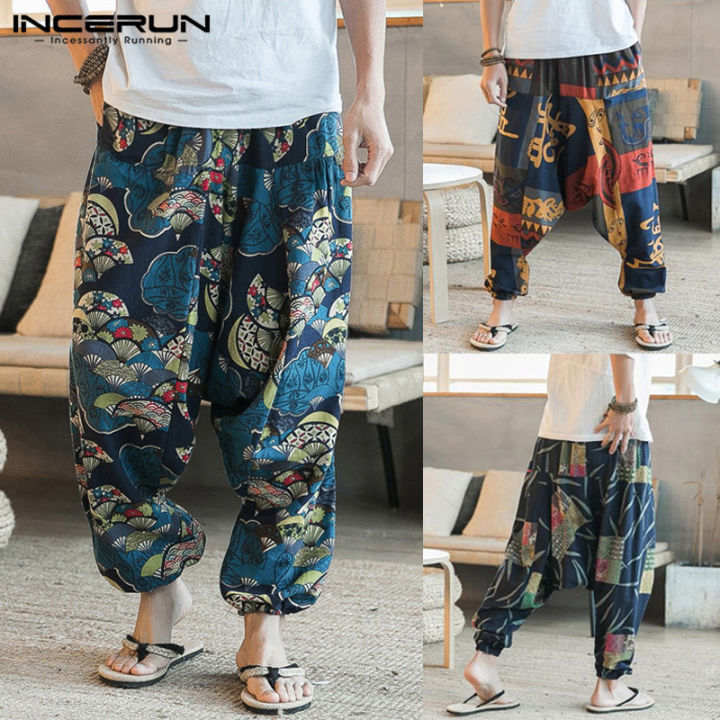 (ลดล้างสต๊อก) ChArmkpR Store INCERUN Mens Vintage Hippy Harem Wideleg ...