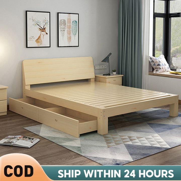☛Thick Solid Wood Bed Modern Minimalist Rental Room Economy Double Bed ...