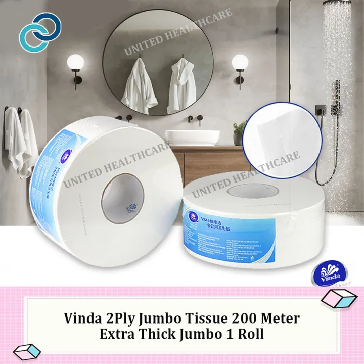 Vinda 2 Ply Jumbo Tissue 200 Meter Extra Thick Jumbo Roll Tissue Extra ...
