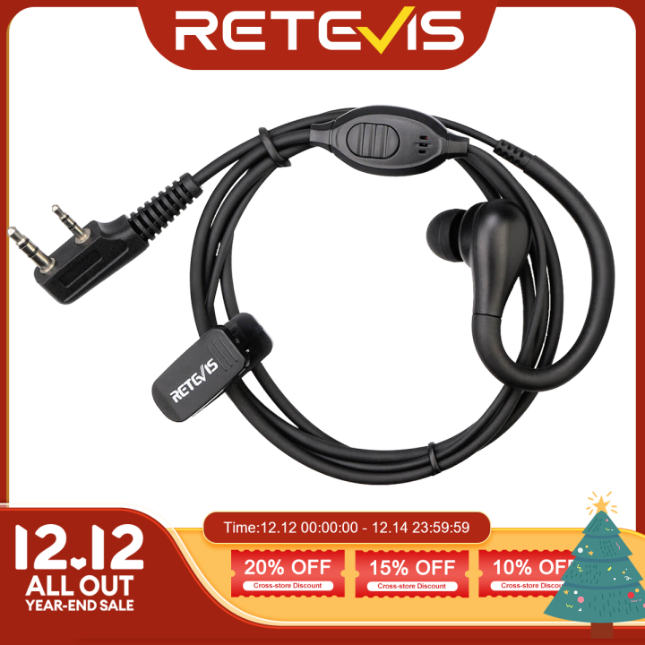 Retevis RT22 Walkie Talkies Earpiece with Mic, 2 Pin Earhook Two Way ...