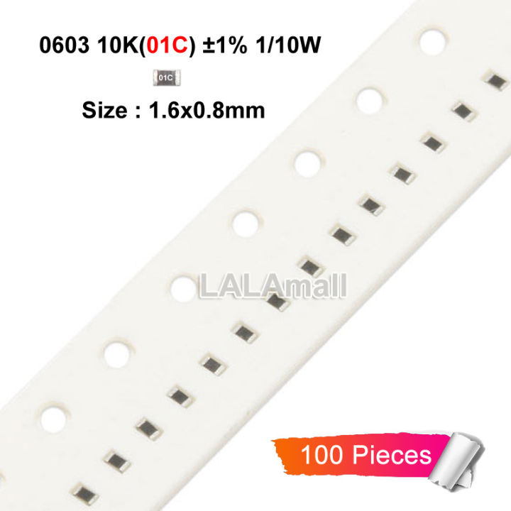 100pcs SMD Resistor 0603 01C 10K ohm 10KR 1% Chip Resistors 1/10W Fixed ...