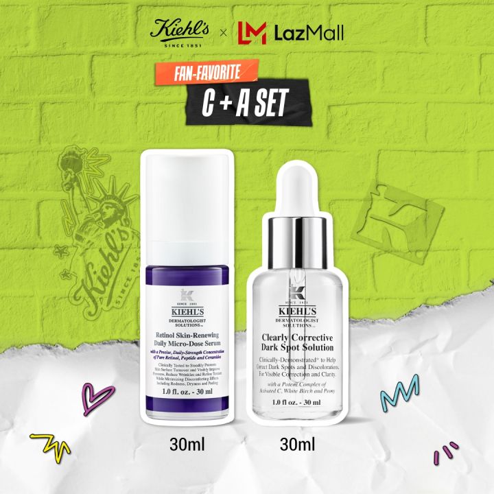 Kiehl's Retinol Micro-Dose Serum 30ml & Clearly Corrective Dark Spot Solutions 30ml - Duo serum ...