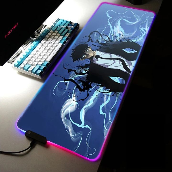 Large Rgb Mouse Mat Solo Leveling Sung Jinwoo Anime Deskpad Led Gaming ...