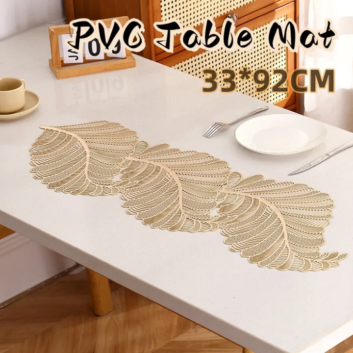 Yo-Fun Gold Leaf Table Runner PVC Hollow Table Runner Placemat out Heat ...