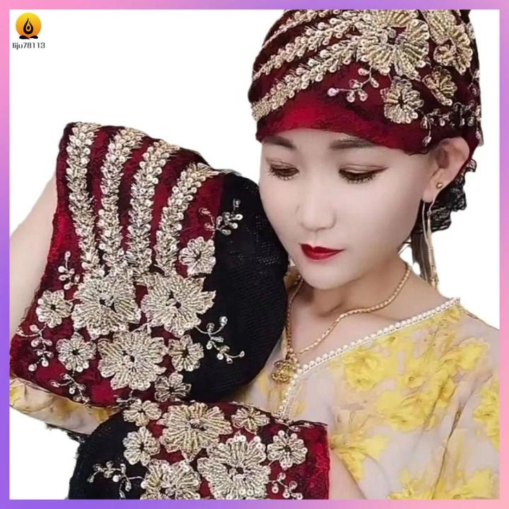 LIJU78113 Soild Color Muslim Headscarf Cap Cotton Lace Muslim Headpiece ...