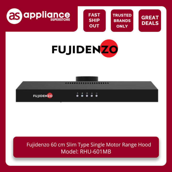 Fujidenzo 60 cm Slim Type Single Motor Range Hood RHU-601MB (Matte Black) | Lazada PH