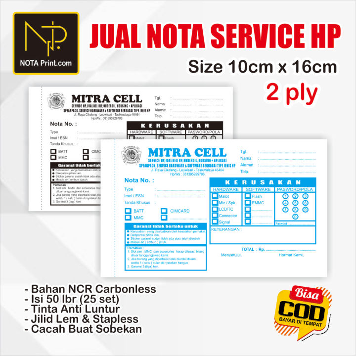 CETAK NOTA SERVICE HP 1 PLY / NOTA SERVICE HP 2 PLY/ NOTA SERVICE 3 PLY ...
