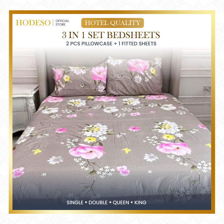 HODESO 3in1 Garterized Bed Sheet Set with 2 Pillowcases | Soft Cotton ...