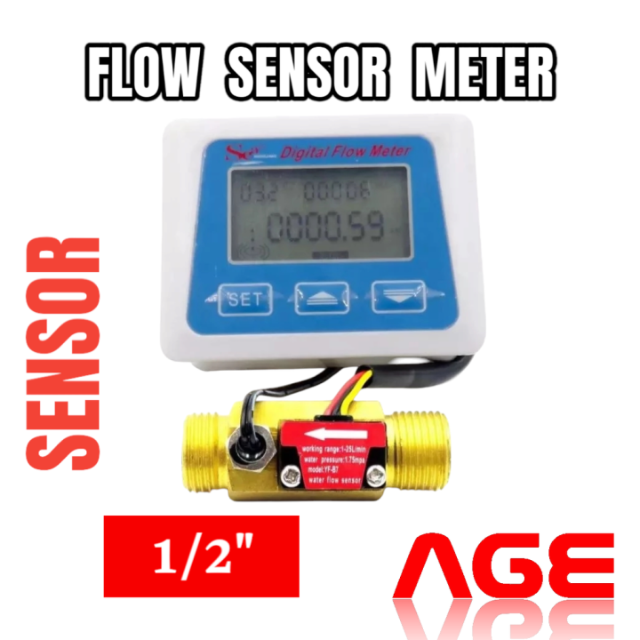 Digital Flow Meter Water Flowmeter Temperature Time Record with G1/2 ...