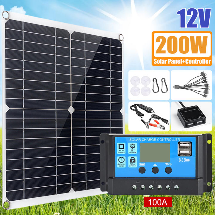 MB 200W Solar Panel Kit 12V with 100A Solar Charge Controller Dual 5V ...