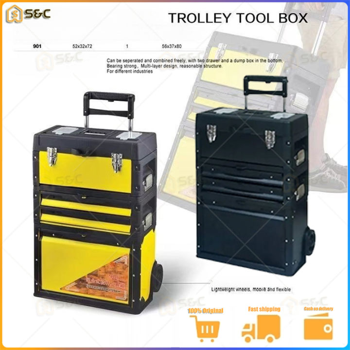 【Upgraded version】Multi Tool Box Trolley Type 3 in 1 Tool Box Toolbox W/ Wheels Hardware toolbox ...