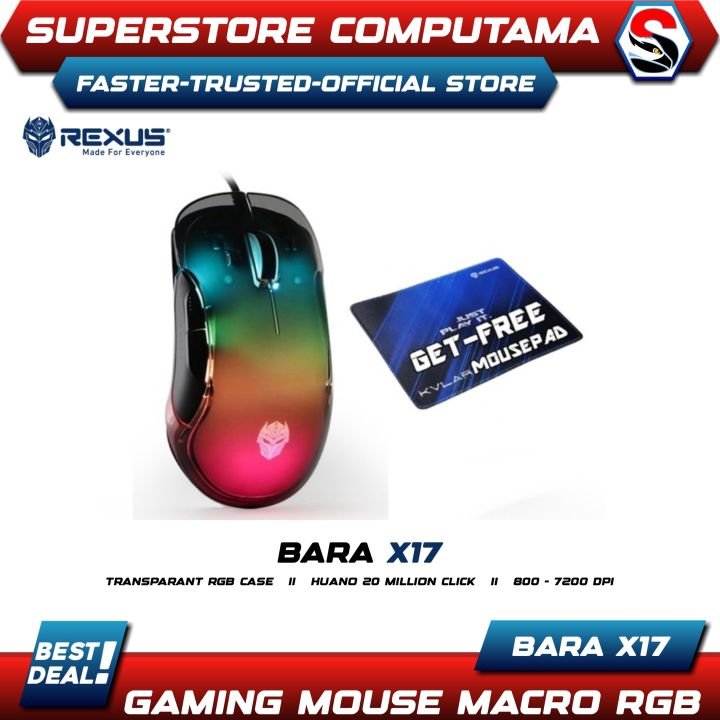 Rexus Bara X17 - Crystal RGB Macro Gaming Mouse | Lazada Indonesia