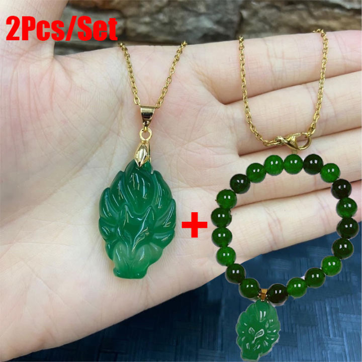 2Pcs Original Jade Nine Tailed Fox Lucky Charm Bracelet & Green Jade ...