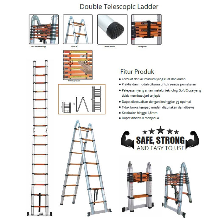Tangga Lipat Aluminium Teleskopik 5M Double Telescopic Ladder 5 Meter ...