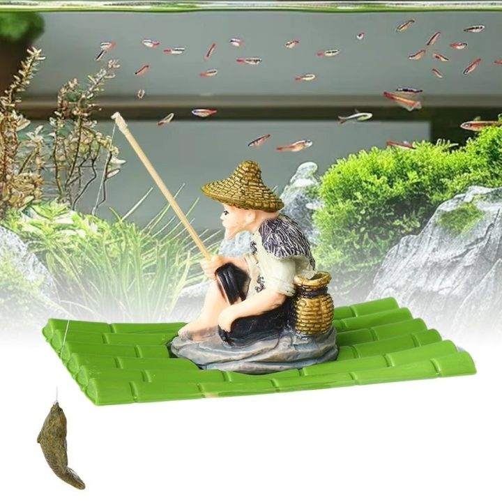 OUTOPEN Realistic Fisherman Figurine Auto-Floating Miniature Aquarium ...