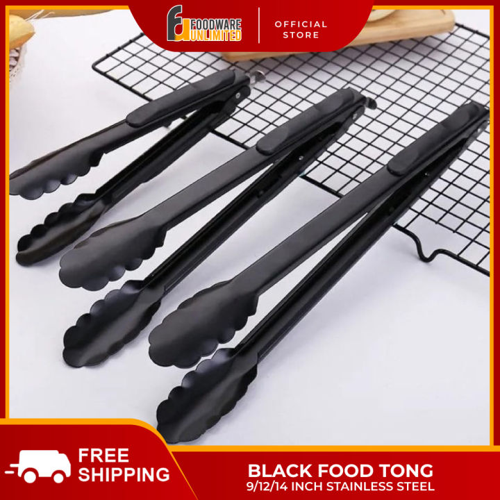 Tong Multi Purpose 9/12/14 Inch Black Food Stainless Steel Non Slip ...