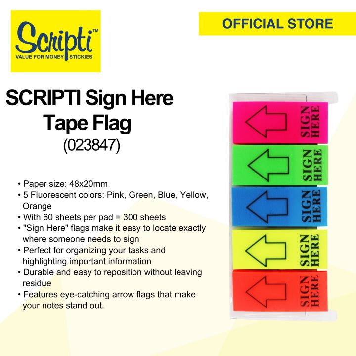 SCRIPTI Sign Here Tape Flag | 48x20mm | 5 colors | 45660 | Lazada PH