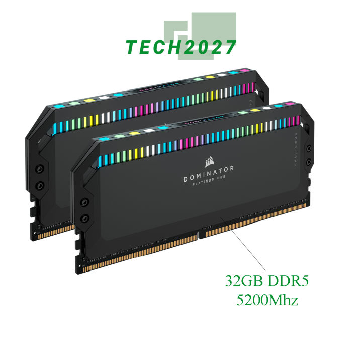 CORSAIR Dominator Platinum RGB 32GB (2x16GB) 5200Mhz DDR5 288-Pin SDRAM (PC5 41600) Intel XMP 3. ...