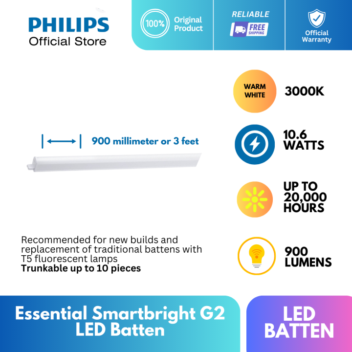 Philips Essential SmartBright LED Batten 10.6 Watts Warm White 3 Feet ...