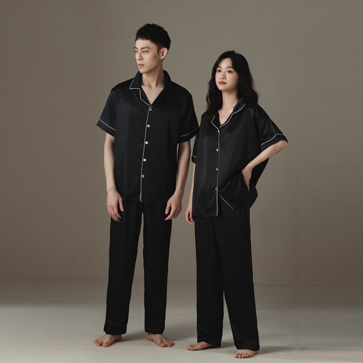 bộ pijama nam nữ, bộ đồ ngủ cộc tay chất liệu lụa satin mềm mại | Lazada.vn
