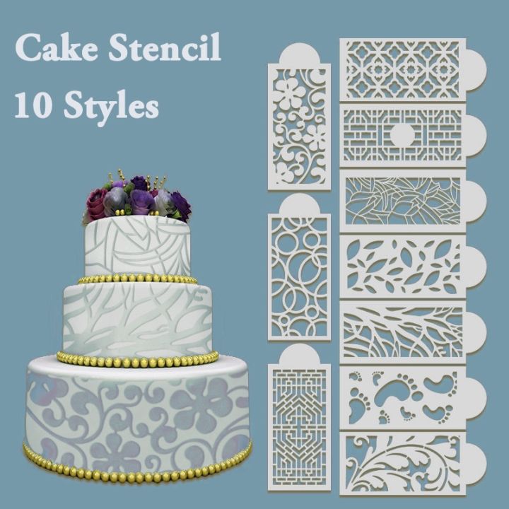 10Pcs/Set Fondant Cake Mesh Stencil Stamps Stencils Embossing Plastic ...