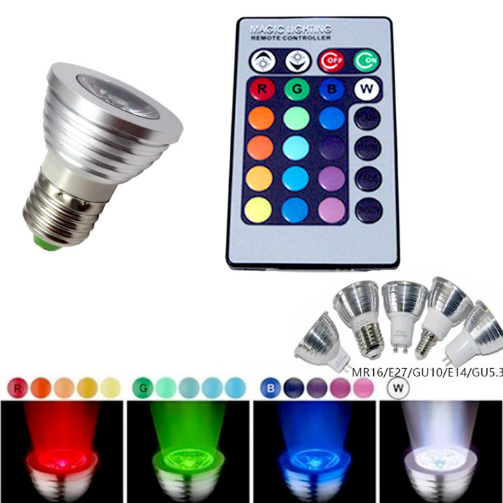 RGB LED Spotlight หลอดไฟ GU10 MR16 GU5.3 E27สีเปลี่ยน + รีโมทคอนโทรลโคมไฟ | Lazada.co.th