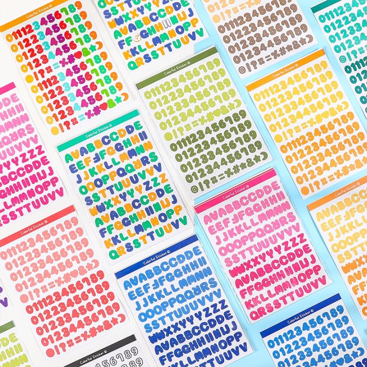 6 Sheets Colorful Alphabet Number Stickers Student Decorative DIY ...