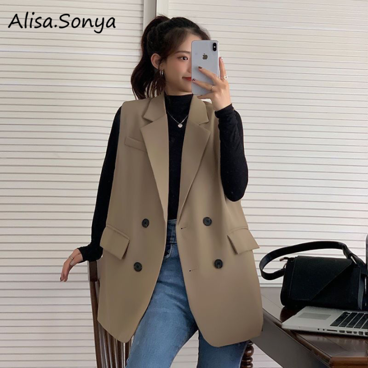 Alisa Sonya ผู้หญิงสไตล์เกาหลีฤดูใบไม้ผลิและฤดูใบไม้ร่วงเสื้อกั๊กแขนกุด