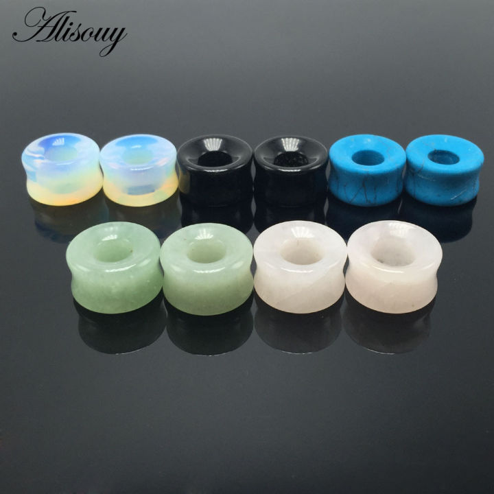 Alisouy 2pc Stone Ear Plug Double Flared Natural Stone Ear Tunnel Plugs ...