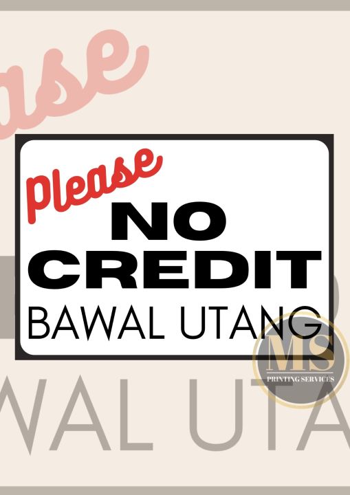 No Credit Bawal Utang Signage (Laminated A4 Size) | Lazada PH