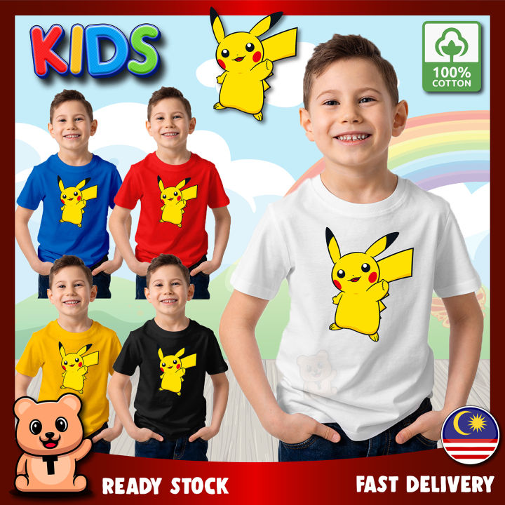 [🔥BIG PROMOSI🔥] Pokemon Pikachu Kids TShirt Baju 100% Cotton Unisex ...