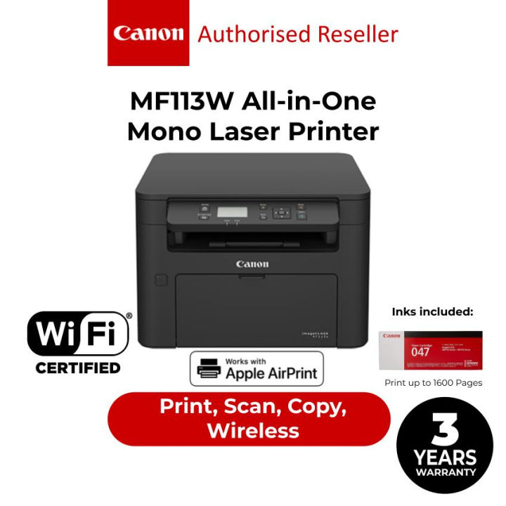 CANON IMAGECLASS MF113W ALL IN ONE MONO LASER PRINTER/PRINT/SCAN/COPY ...