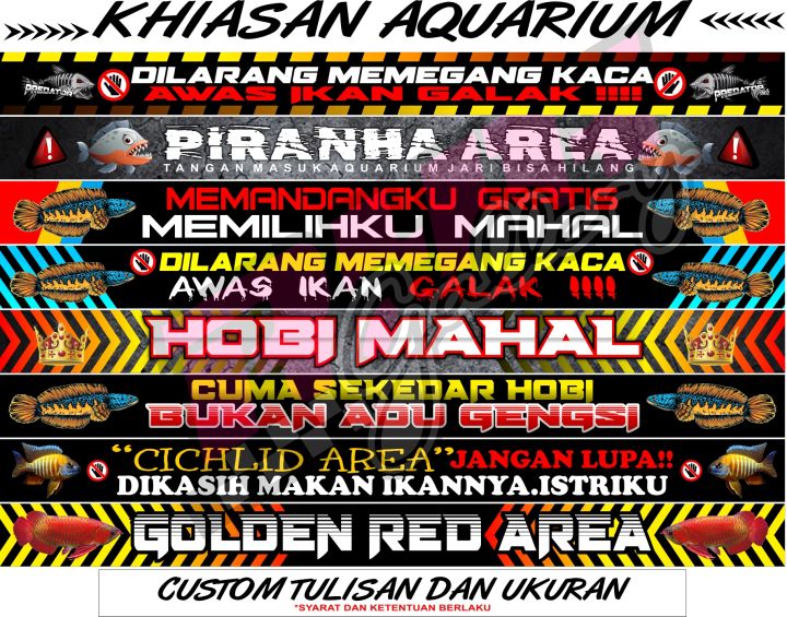 Sticker Aquarium Stiker Penghias Aquarium Arwana Channa Piranha Loversb ...
