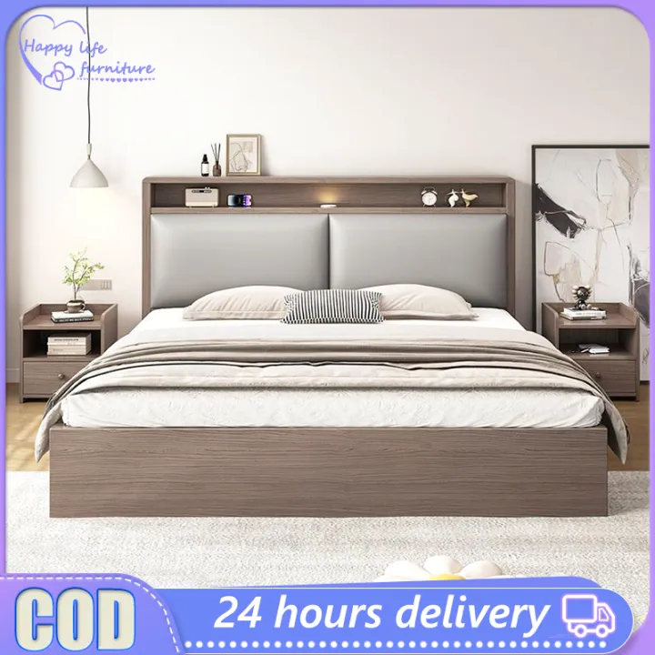 47-70 INCH Solid Wood Bed Frame With soft bag 2M Long Queen Size Family ...