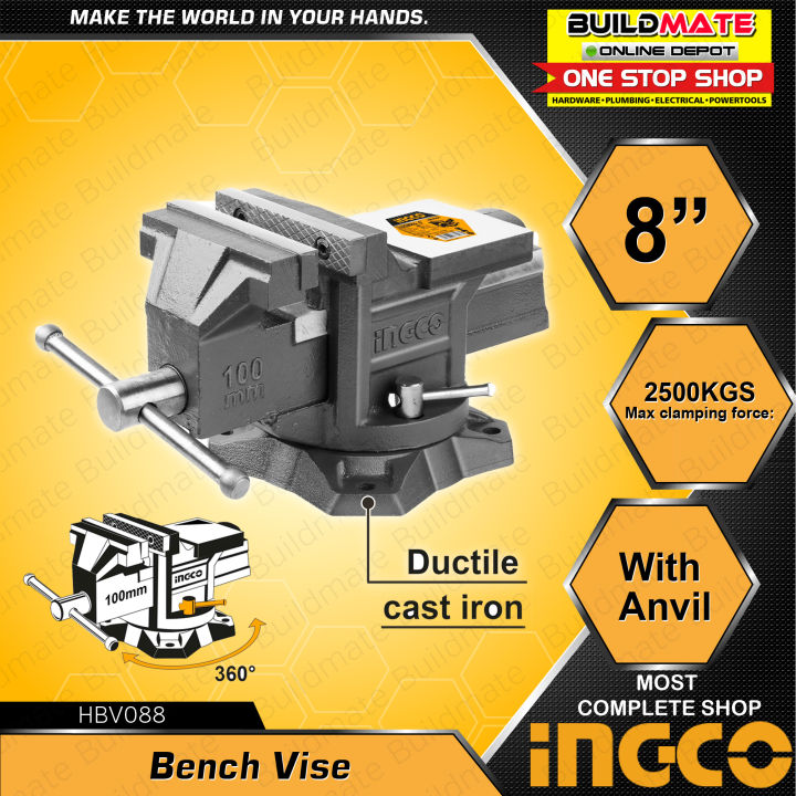 BUILDMATE Ingco Bench Vice with Anvil 8" Swivel Base Clamp Table Vise ...