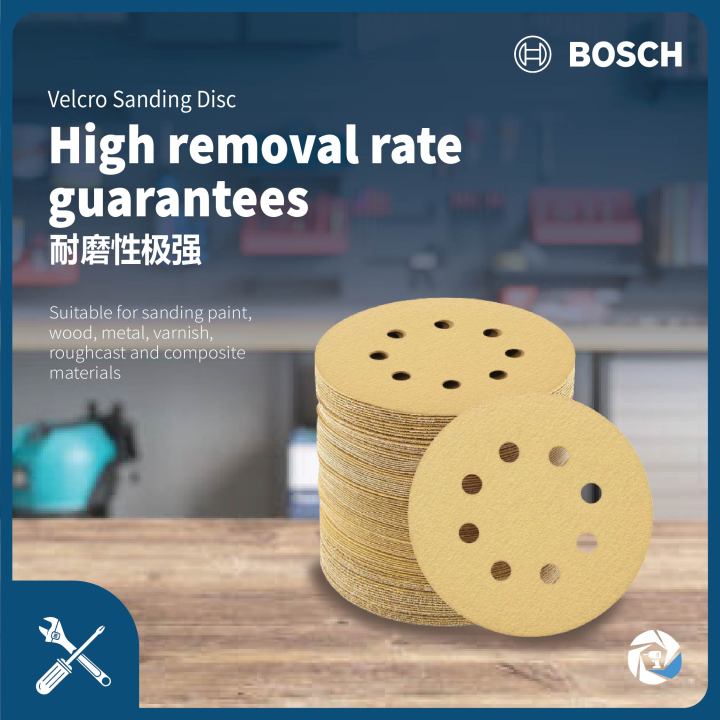 BOSCH SAND PAPER / VELCRO SANDING DISC 5 INCH 125MM (P60-600) 60/80/100 ...