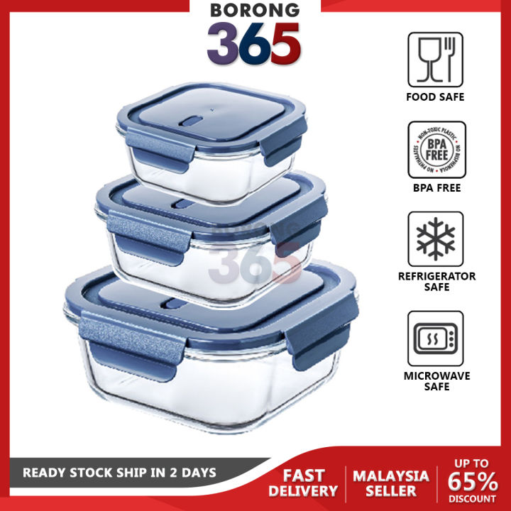 [1PC] Borong365 Leakproof Borosilicate Square Glass Food Storage ...