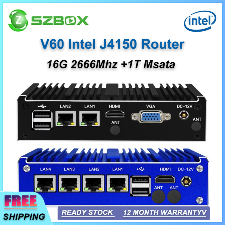 V60 Fanless Intel J4125 Pfsense Soft Router Intel I226 2.5G 4 LAN Mini ...
