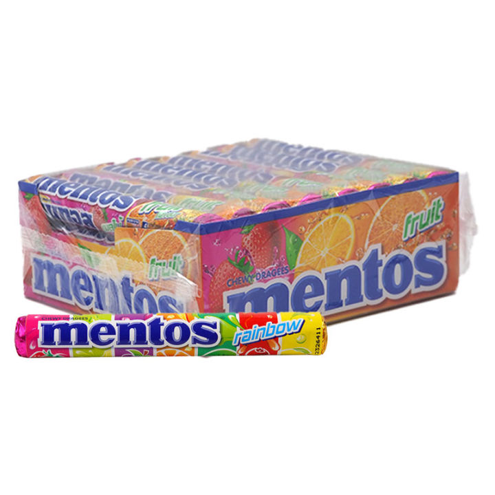 เมนทอส ลูกอม แท่ง เรนโบว์ 37 ก. 24 แท่ง MENTOS Soft Candy 37 g 24 pcs ...