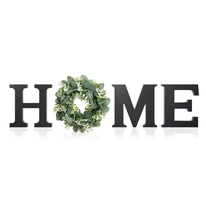 Wood Home Sign for Wall Decor Wooden Home Letters with Wreath ...
