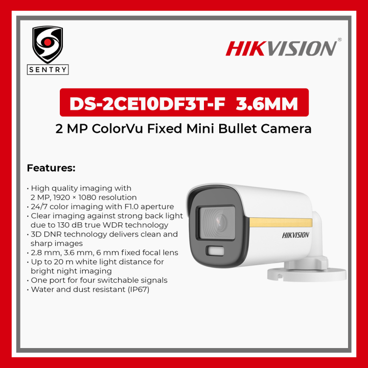 Hikvision DS-2CE10DF3T-F 3.6MM 2 MP ColorVu Fixed Mini Bullet Camera ...