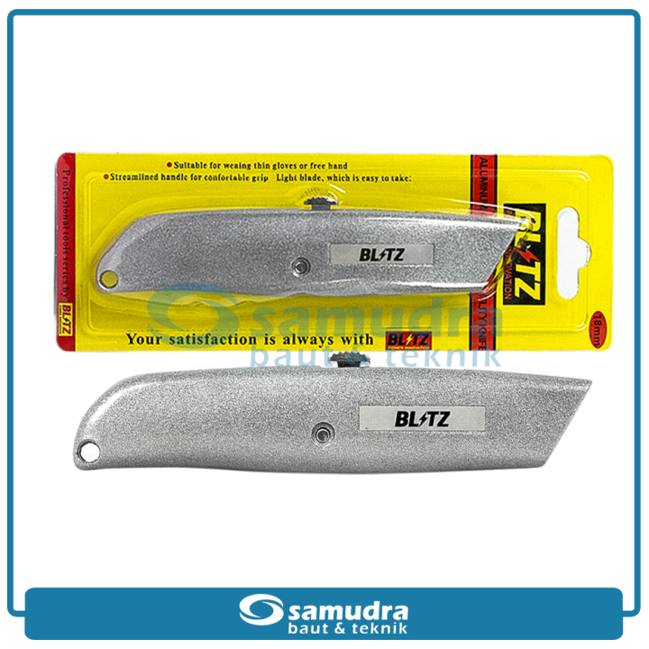 Pisau Cutter BLITZ Utility Knife Aluminium Retractable Kater Serbaguna ...