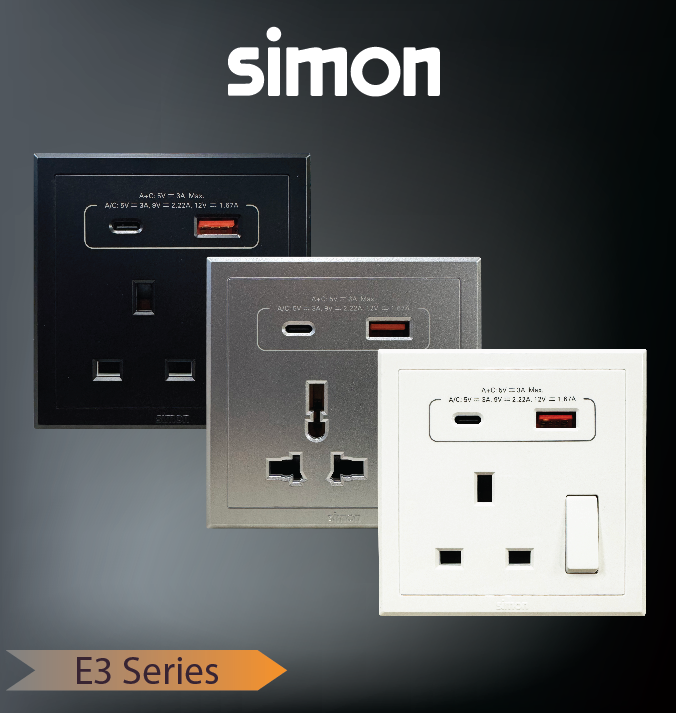 SIMON E3 Series 13A Switch USB Type A+C (SIRIM Approved) Multiple USB ...