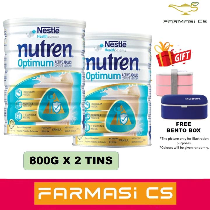 Nestle Nutren OPTIMUM Active Adults Complete Nutrition 800g x 2 Tins (TWIN) + FREE Bento Box ...