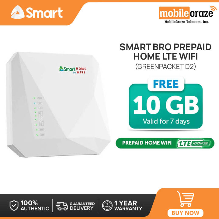 Smart Bro Prepaid Home WiFi Advance CAT 6 (Greenpacket D2) with 10GB valid for 7 days | Lazada PH