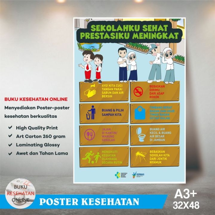 Poster Kesehatan Sekolah Sehat Prestasi Meningkat - Laminating Glossy ...