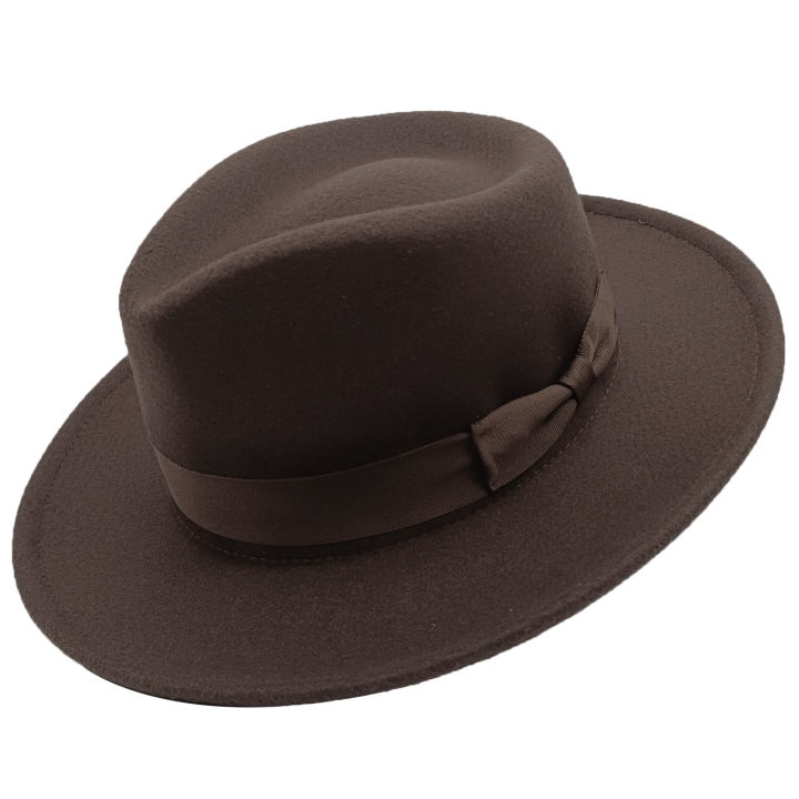 INDIANA JHONES Cowboy Hats Men's Vintage Coffee Felt Wide Brim Fedoras Hats For Men Women Fedora ...